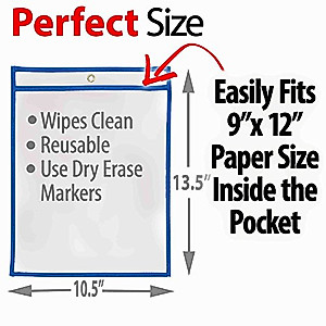 iPrimio Dry Erase Learning Sheets (20 Pack) - Includes 12 Learning Sheets - Multicolored Pockets - Wipes Clean - Fits 9" by 12" Paper in Pocket