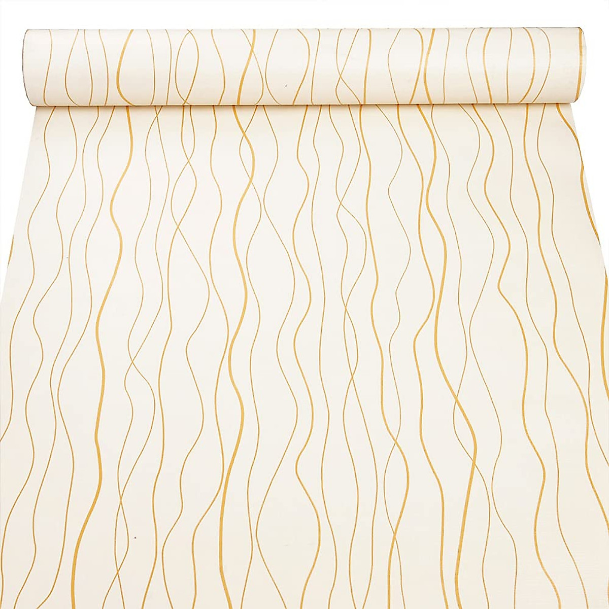 ZAMNEA 17.8 x 118 Inches Self-Adhesive Liner Paper, Removable Shelf Liner Wall Stickers Dresser Drawer Peel Stick Kitchen Home Decor, Gold Wave Stripe