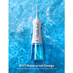 Water Flosser Cordless, Portable Teeth Cleaner with 3 Modes 4 Jets, 300ML Water Tank, IPX7 Waterproof, Powerful Cleaning, Rechargeable Dental Oral Irrigator for Travel Home Braces