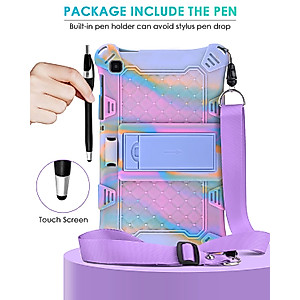 DETUOSI Case for Samsung Galaxy Tab A7 Lite 8.7 inch 2021 SM-T220/T225/T227u, with Stylus Pen & Shoulder Strap, Soft Silicone Lightweight Protective Cover , Rose Red & Purple