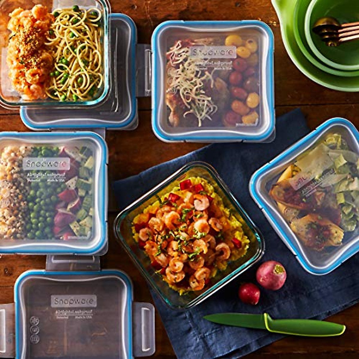 Snapware Total Solution 10-Pc Glass Food Storage Containers Set with Plastic Lids, 4-Cup Meal Prep Container, Non-Toxic, BPA-Free Lids with 4 Locking Tabs, Microwave, Dishwasher, and Freezer Safe