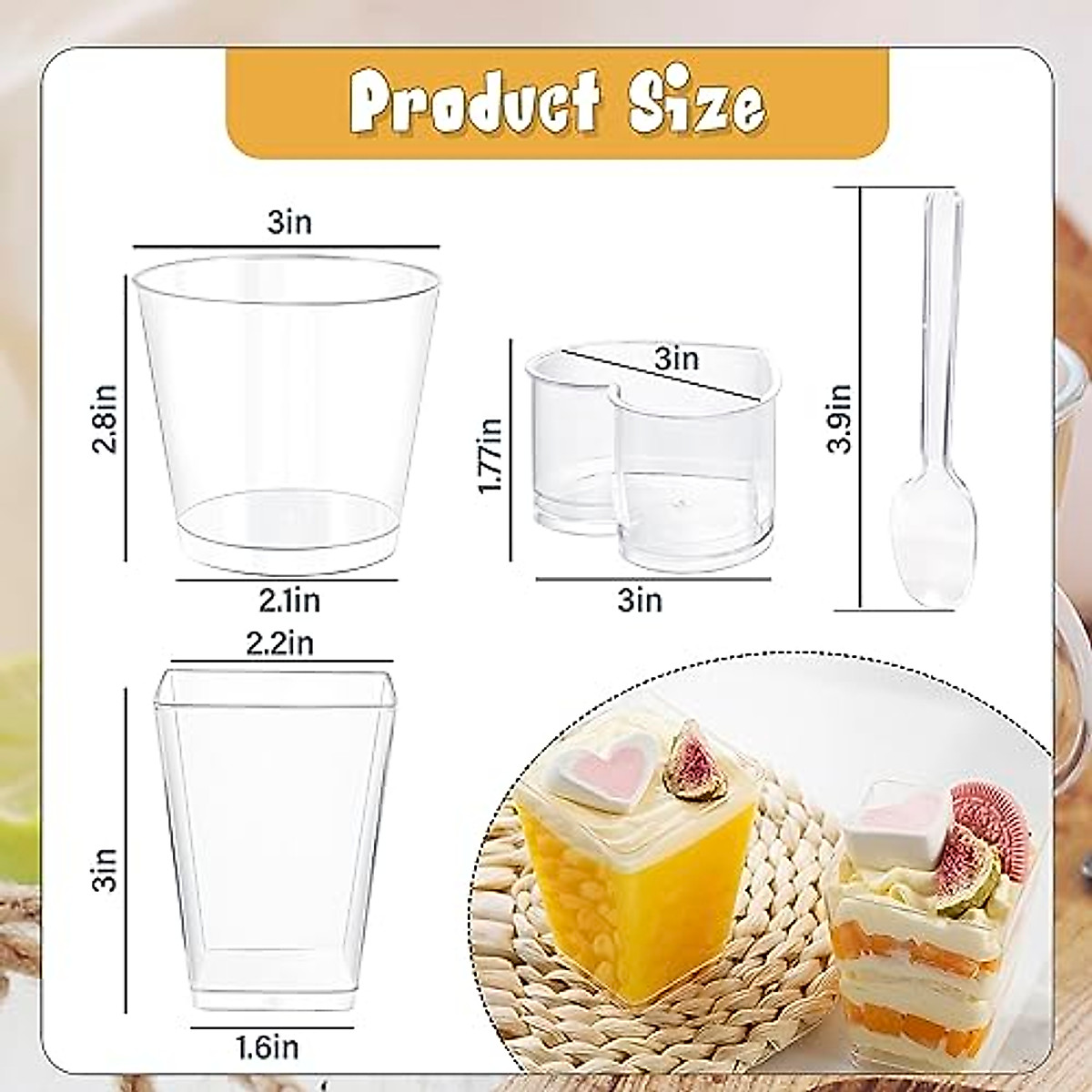 ALEXPRE 360 Pack 5oz 6oz Dessert Cups with Lids and Spoons, 3 Styles Clear Plastic Appetizer Cups Disposable Party Mini Parfait Cups for Serving Fruit Trifle Mousse Ice Cream and Pudding Dessert Cups