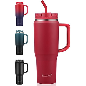 EALGRO 40 oz Tumbler with Handle, Insulated Tumblers with Lid and Straw, Large Metal Sports Water Bottle Jug, Thermal Stainless Steel Travel Coffee Mug Cup, Classic Red