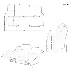 LCH 3-Seater Sectional, Leather Loveseat Lounge Chair, Set Reclining Couch Sofa for Living Room (Black)