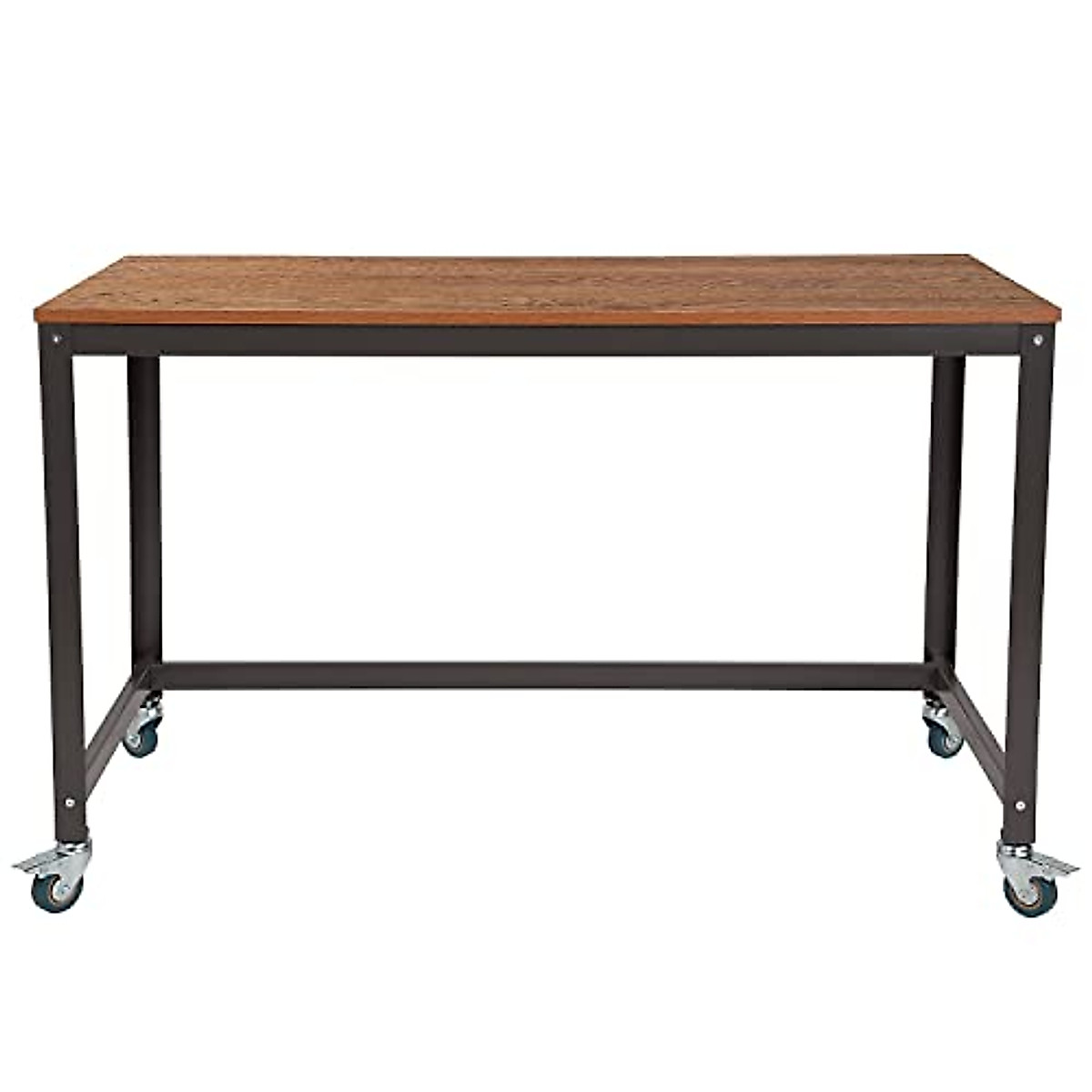 Flash Furniture Livingston Collection Computer Table and Desk in Brown Oak Wood Grain Finish with Metal Wheels
