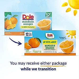 Dole Fruit Bowls Mandarin Oranges in 100% Juice Snacks, 4oz 12 Total Cups, Gluten & Dairy Free, Bulk Lunch Snacks for Kids & Adults