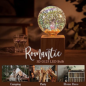 Porseme 3D Fireworks Decorative Light Bulb, E26 Base, 7W, AC100-240V, Glass Bulbs with Soft Warm Light, Shiny Decor for Home, Bedroom, Party (Included 1 G125 Bulb)