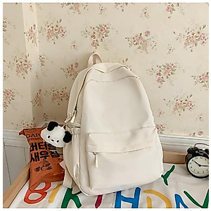 JHTPSLR Preppy Backpack with Plushies Cute Aesthetic Backpack Solid Kawaii Backpack Waterproof Laptop Backpack Casual Daypack (White)