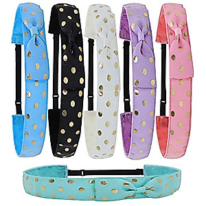 FROG SAC 6 Polka Dot Elastic Bow Headbands for Girls, Adjustable Non Slip Bow Hair Bands for Kids, Dressy Nonslip Girl Head Bands Hair Accessories, Cute No Slip Headband Stocking Stuffers for Girls