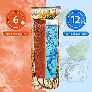 Tangopi Song Sunflower 20 oz Tumbler with Lid and Straw Insulated Travel Coffee Mug Reusable Spill Proof Coffee Cups Stainless Steel Water Bottle for Hot and Cold Drinks