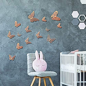 Senkary 72 Pieces (3 Sizes 3 Styles) Rose Gold 3D Butterfly Wall Stickers Wall Decorations Removable Metallic Paper Decals for Home Kids Bedroom Nursery Decor