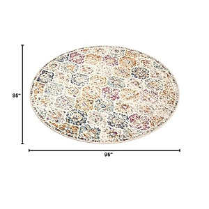 SAFAVIEH Madison Collection Area Rug - 8' Round, Cream & Multi, Boho Chic Distressed Design, Non-Shedding & Easy Care, Ideal for High Traffic Areas in Living Room, Bedroom (MAD611B)