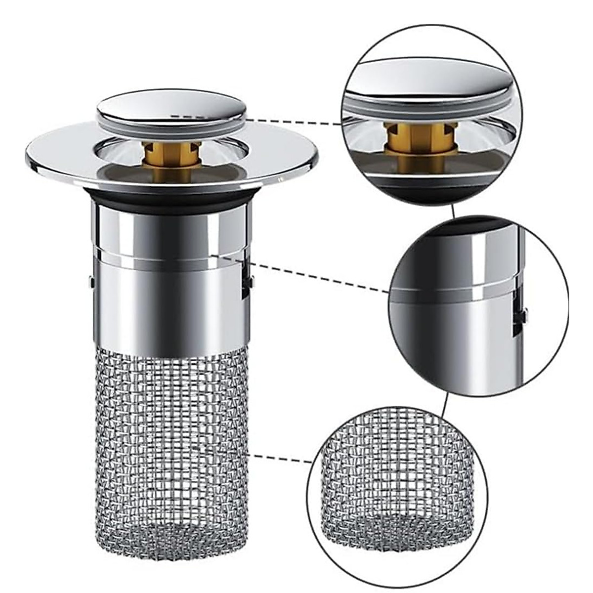 Pop Up Sink Drain Filter,2024 Universal Bathroom Sink Stopper,Basin Sink Plug with Removable Stainless Steel Filter Basket Hair Catcher Sink Stopper Replacement,Floor Sink Drain Strainer (2pcs)