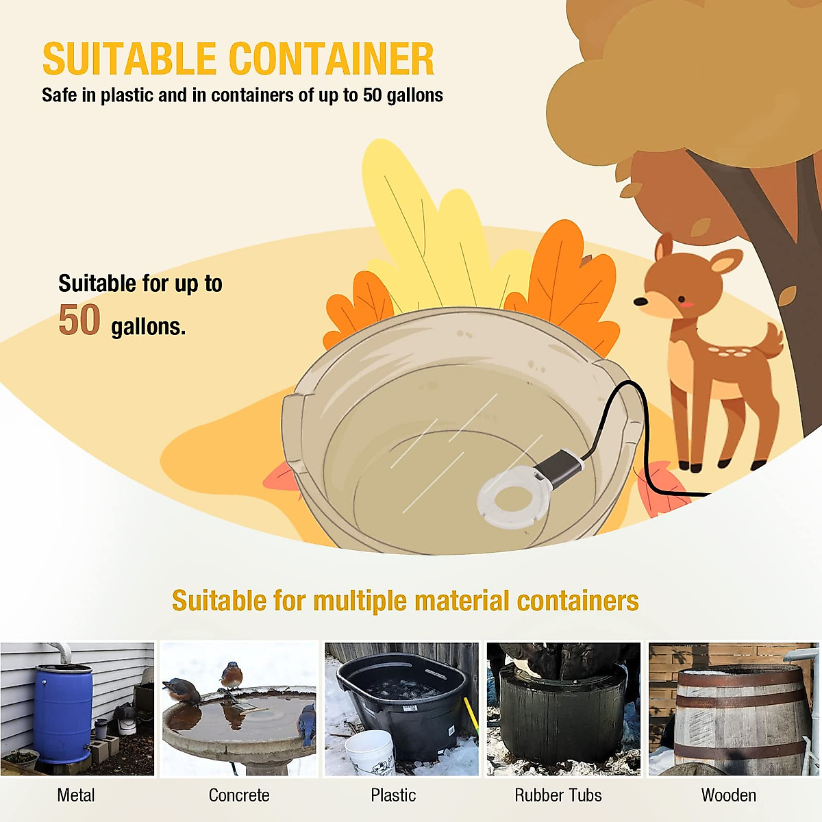 comincia 500Watt Stock Tank Heater,Chicken Water Heater,Cast Aluminum Submergible De-Icer, Thermostatic Control Water Trough Tank Heater for Livestock Poultry Birds,Cows,Horses,Wildlife Drinking