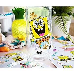 Silver Buffalo SpongeBob SquarePants Happy Laugh Flowers 32-Ounce Twist Spout Water Bottle And Sticker Set | BPA-Free Plastic Sports Jug
