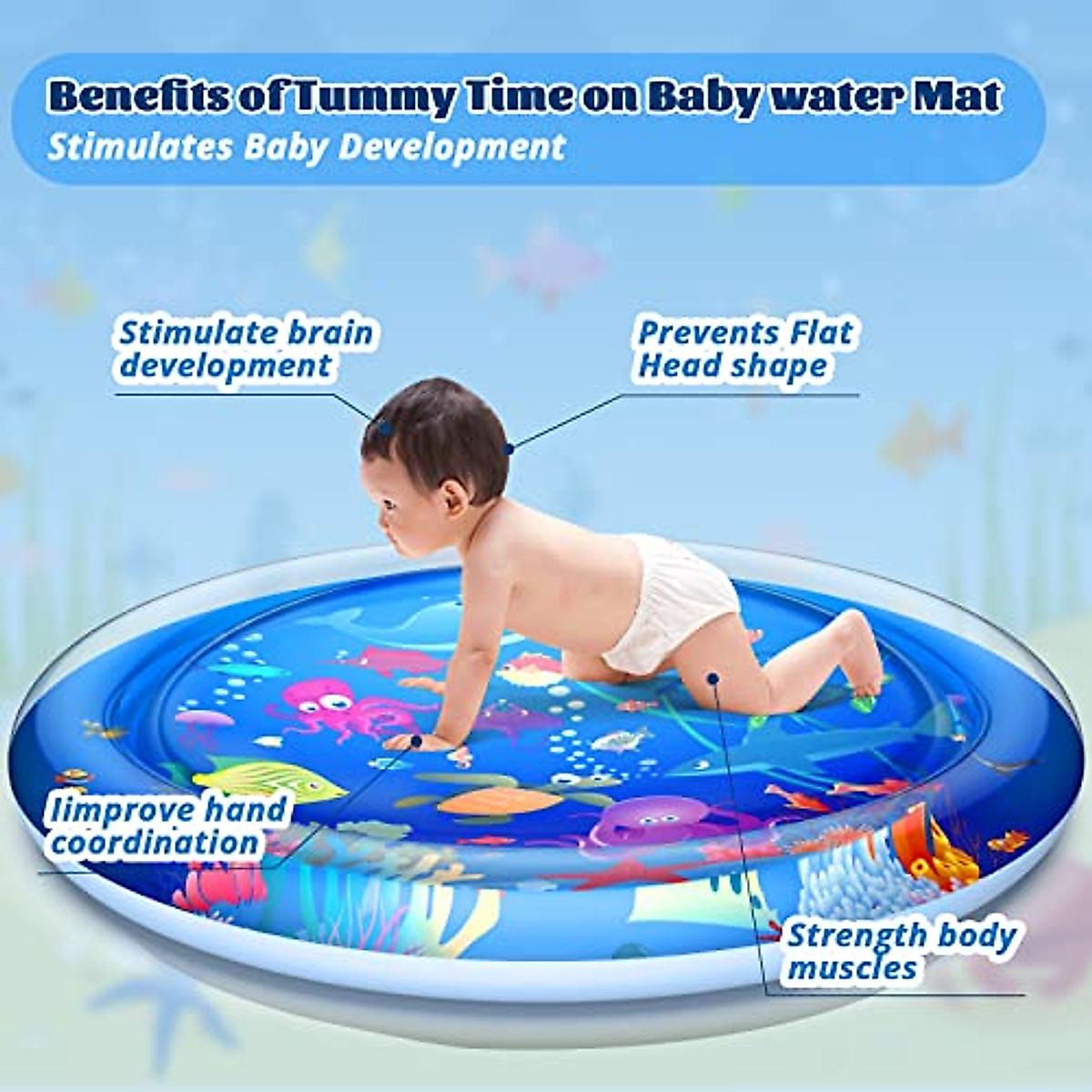 Faburo 40''X40'' Tummy Time Water Mat, XL Water Mat for Babies Inflatable Activity Center, Baby Water Mat for 3 6 9 12 Months Infants Baby Toys for Toddlers, Promote Baby's Growth