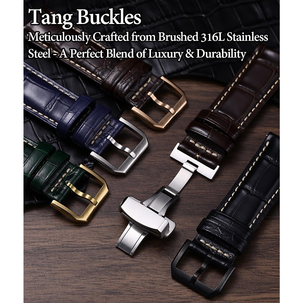 REZERO Leather Watch Bands for Men, Quick Release Watch Straps, Luxury Italian Alligator Grain Embossed Band Replacements 19mm 20mm 21mm 22mm