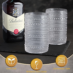 LEYU 15oz Hobnail Drinking Glasses Set of 8, Vintage Glassware Sets for Water Cocktail Whiskey and Mixed. kitchen and Bar Beaded Glass Cups, Clear Bubble Glassware Sets