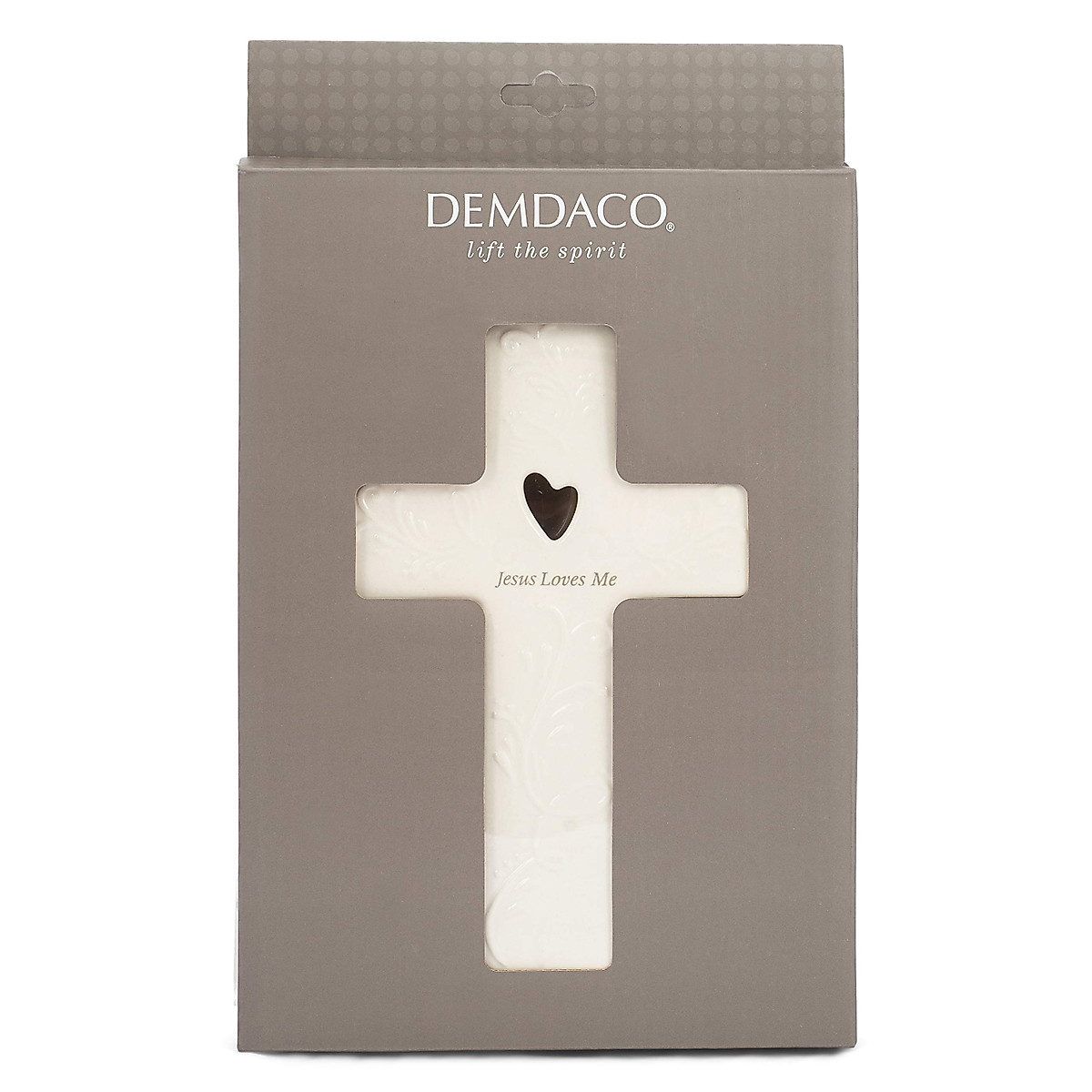 Jesus Loves Me Filigree Heart 7 x 4 Ceramic Stoneware Crib Cross