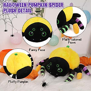 Leokawin Halloween Stuffed Animal Spider Plush Toy,Kawaii Pumpkin Spider Stuffed Animal,Soft Jumping Spider Plush Gift for Kids