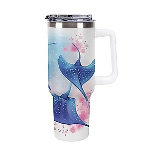 WYUSPGK 40oz Stainless Steel Car Mug, Sea Animals Stingrays Print Travel Mug, Double-Wall Insulated with Straw, Perfect for Car, Office, Outdoor