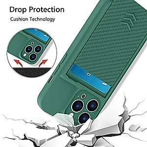 MZELQ Wallet for iPhone 13 Pro Case, Hide Push-Pull Card Holder Camera Protection Luxury Cover + Screen Protector, Card Slot Case Elegant iPhone 13 Pro Phone Case -Green