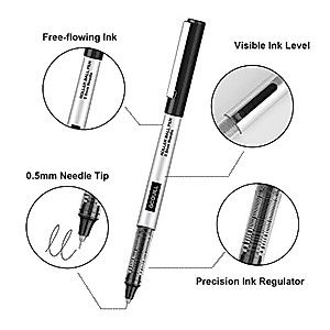 GC QUILL Rollerball Pens, Pack of 24, 0.5mm Black Liquid Ink Pens for Bullet Journaling, Fine Point Rollerball, Office Supplies for Writing, Taking Notes & Sketching BK24