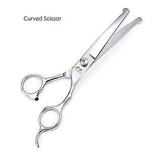 Dog Grooming Scissors Kit with Round Tip, Set of 5 Cat Dog Scissors, Stainless Steel Pet Grooming Shears, Straight, Curved, Thinning Shears, Comb for Full Body, Face, Nose, Ear & Paw