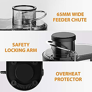 Juicer, Bagotte Centrifugal Juicer, 65mm Wide Feed Chute Juicer Machines for Whole Fruit and Vegetable, High Juice Yield Dual-Speed Juice Extractor with 304 Stainless Steel, BPA-Free, Easy to Clean