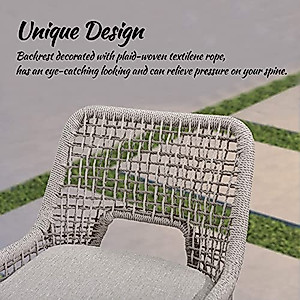 PURPLE LEAF Outdoor Counter Height Bar Stool Chair Set of 2 Modern Bar Stool Chairs Patio Metal Stools with Backrest and Arm, Cushions Included