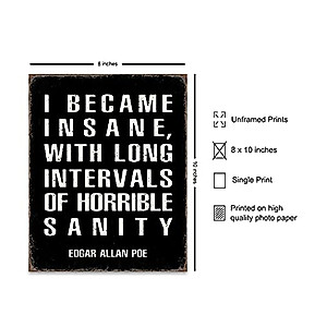 Edgar Allan Poe Wall Art & Decor - Funny Sayings for Home Decor, Office, Bedroom, Living Room, Apartment - Literary Quotes - Unique Gift for Men - Gothic Poster Print Picture Sign - Goth Home Decor