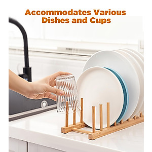 RISHTEN Bamboo Dish Drying Rack, 2 Pack Wooden Storage Holder Organizer for Plate/Bowl/Cup/Book/Pot/Lid/Cutting Board Drying Rack Stand Holder