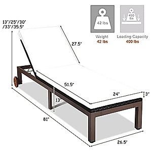 HAPPYGRILL Patio Chaise Lounge Chair Outdoor Rattan Lounger Recliner Chair Adjustable Position Folding Wicker Lounge Chair with Cushion & Wheels for Garden Patio Poolside