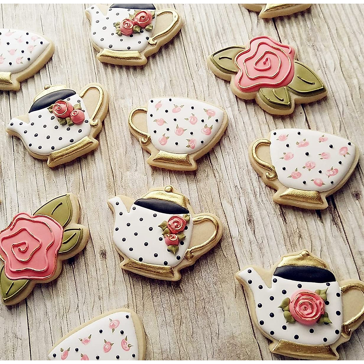 LaVenty 4 PCS Tea Party Cookie Cutter Tea Party Cake Mold Tea Party Cupcake Decoration Teapot Fondant Mold Tea Cup Mold Clock Mold Tea Party Favors Tea Party Supplies