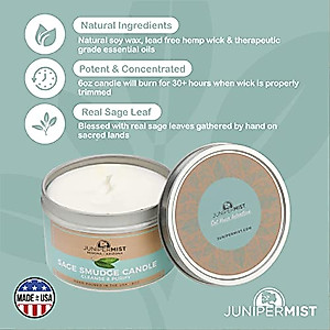 Sage Smudge Candle for Energy Cleansing, Meditation, Protection + Smokeless Alternative to Sage Smudge Sticks, Incense, Bundles + Handmade in Sedona with Soy Wax, Pure Essential Oils and Sage Leaf