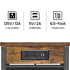 Snack Side Table, C Shaped End Table with Charging Station & USB Ports, Couch Table with Cloth Bag, Tv Tray, Small Bedside Table for Living Room, Bedroom