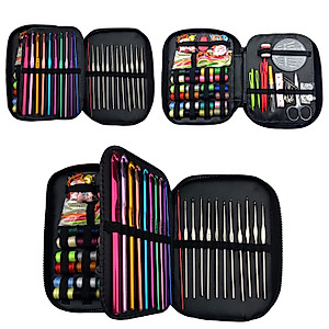 Weabetfu 121PCS Crochet Hooks & Sewing Kit,Aluminum Crochet Hooks & Lace Crochet Hook,Crocheting Hook for Knitting,Complete Crochet Set for Beginner,Traveler-Included Accessories