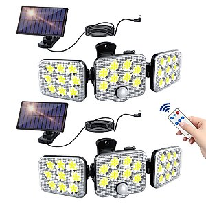 Solar Lights Outdoor, 164 Led Flood Light Outdoor IP65 Waterproof, 3 Heads Solar Security Lights with Motion Sensor, Motion Sensor Lights for Garage Garden Yard Patio, 2 Pack Outdoor Solar Lights