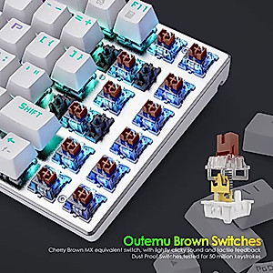 HUO JI E-Yooso Z-88 RGB Mechanical Gaming Keyboard, Metal Panel, Brown Switches, 75% Compact 81 Keys for Mac, PC, Silver and White