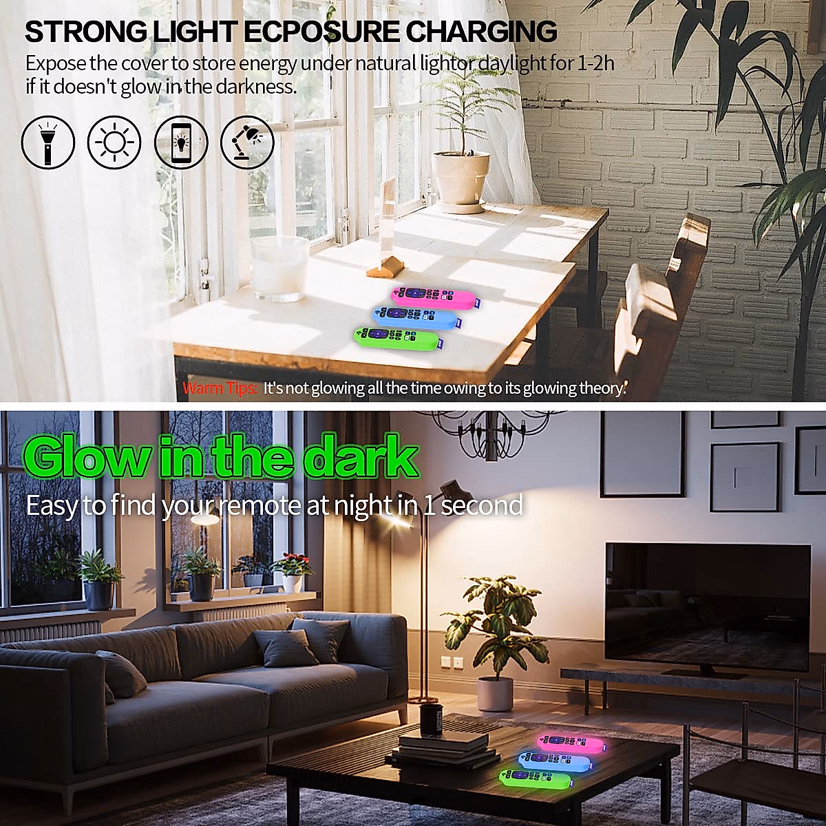 YIPINJIA Cover for Roku Voice Remote Official,【3Pack】Soft Silicone Case(Glow in the Dark)for Roku Players/Roku Audio/Roku TV Controller with Lanyard|Light Weight/Anti Slip/Shock Proof(Blue+Green+Pink)