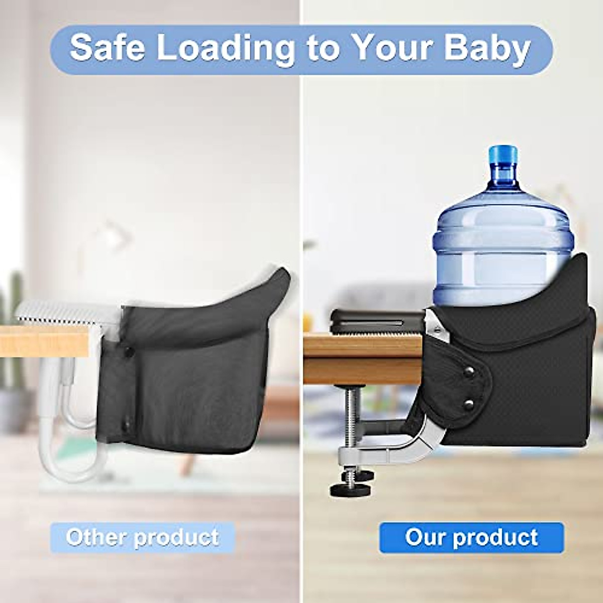 Fast Table Chair Hook on High Chair Clip on Table Clamping Chair High Load Fold-Flat Storage Tight Fixing Feeding Seat Attach to Table Ideal Folding Chair for Travel (Black)