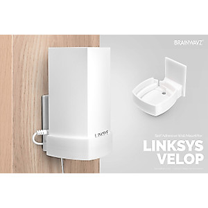Screwless Wall Mount for Linksys Velop Home WiFi Mesh Holder, No Tools Required, Easy to Install, No Mess, Strong VHB Adheasive Mount, White by Brainwavz