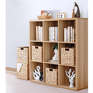 10.5x10.5 Water Hyacinth Storage Baskets, Wicker Baskets for Cube Storage, Collapsible Cube Storage Bins Wicker, Square Baskets for Cube Storage for Ikea Kallax, Basket Set of 3 (Water Hyacinth)