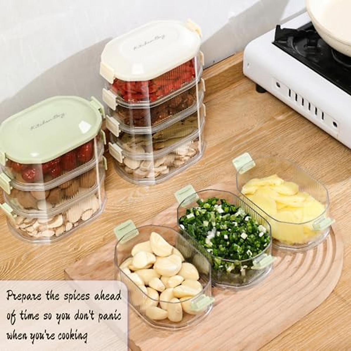 Spice Seasoning Storage Box,2024 Upgrade Green Multi-layered Seasoning Storage Box,Fruit Multi-layer Storage Containers,Airtight Food Organizer Containers for Kitchen Organizer Accessories (5 Layer)