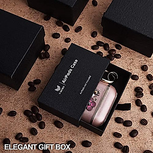 V-MORO for Airpods Pro 2nd Generation Case, Flower AirPod Pro 2 Leather Case Protective Floral Hard iPod Pro 2 Case for Women Men with Keychain for Airpods Pro 2(2022), Rose Gold