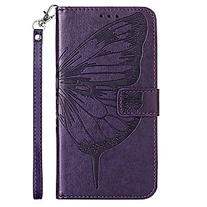 ONV Wallet Case for Oppo Realme 7 Pro - Butterfly Embossed Phone Case with Card Holder Lanyard Stand Case Leather Magnetic Closure Flip Cover for Oppo Realme 7 Pro [by] -Purple I