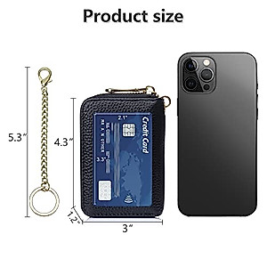 imeetu RFID Credit Card Wallet, Genuine Leather Zipper Card Case Holder with Removable Keychain(Black)