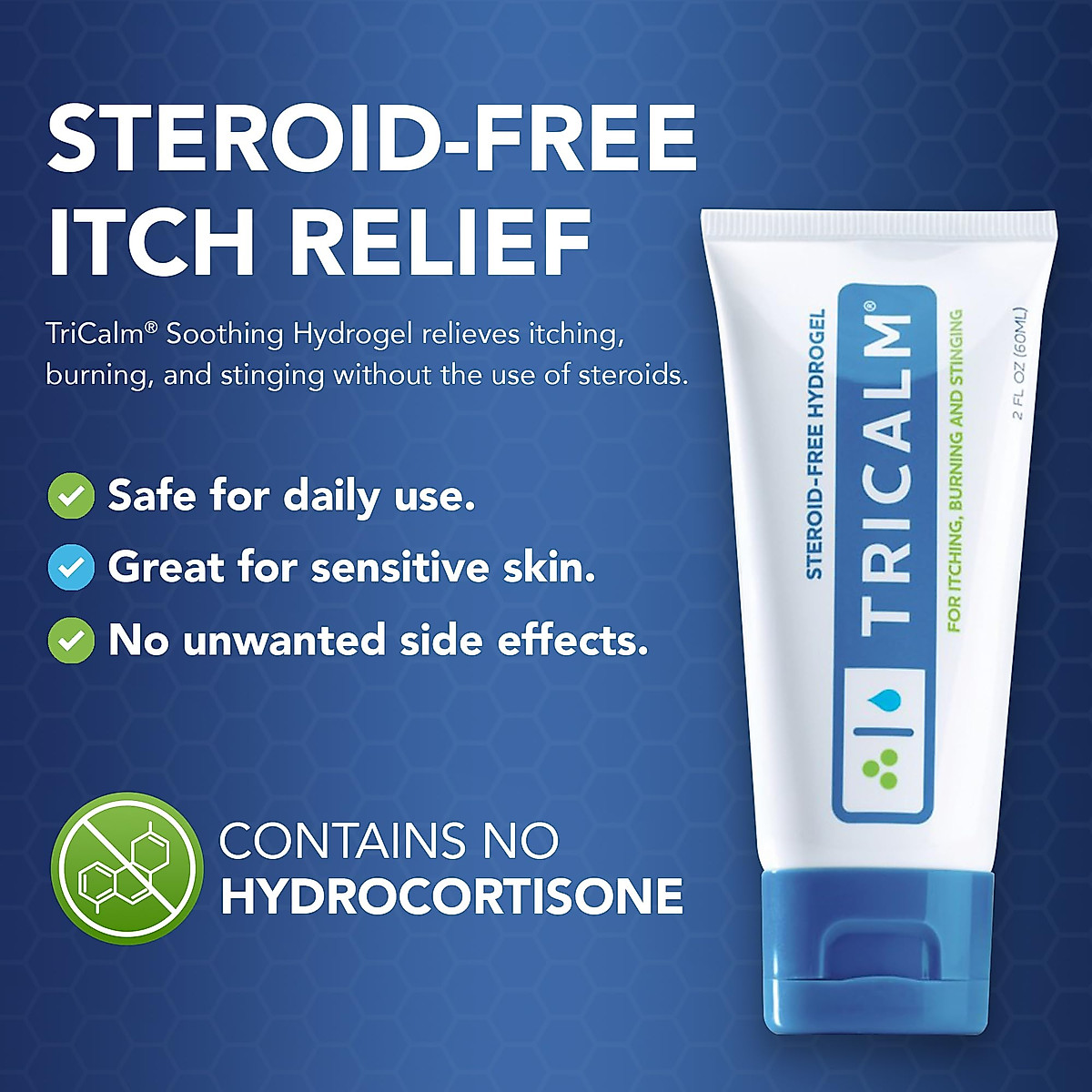 TriCalm Soothing Steroid-Free Anti-Itch Hydrogel for Bug Bites, Eczema, and More, Contains No Hydrocortisone, 2 Fl Oz