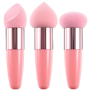 3Pcs Makeup Sponge Beauty Foundation Blending Sponge Makeup Sponge Wedge Foundation Sponges with Handle Cosmetic Professional Beauty Sponge Pink