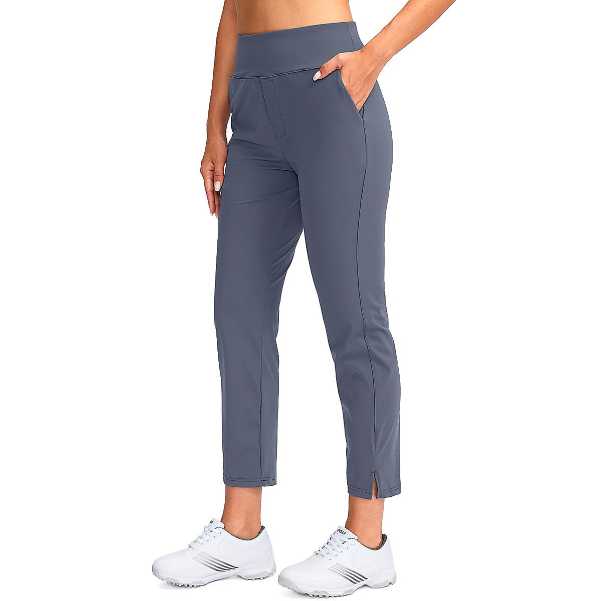 YYV Women's Golf Pants Stretch Work Ankle Pants High Waist Dress Pants with Pockets for Yoga Business Travel Casual(Dusty Blue X-Large)